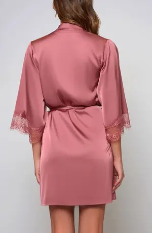 ICOLLECTION Stretch Satin Lace-trim Robe