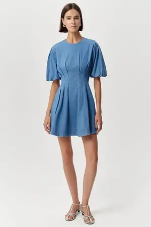EXQUISE Briella Crew Neck Fitted Mini Dress - Blue