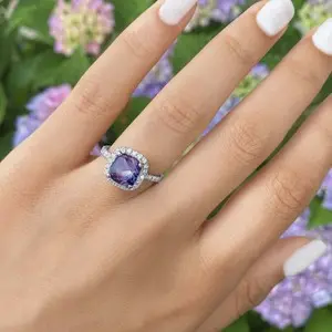 ALLUREZ Cushion Halo Amethyst & Diamond Ring