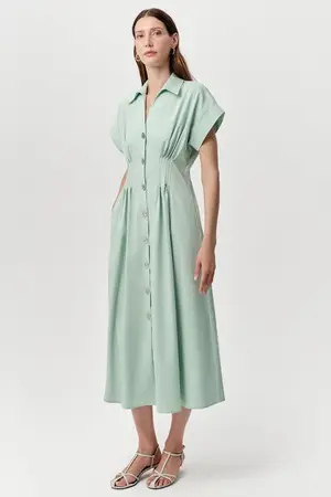 EXQUISE Reilly Shirt Collar Midi Dress - Mint