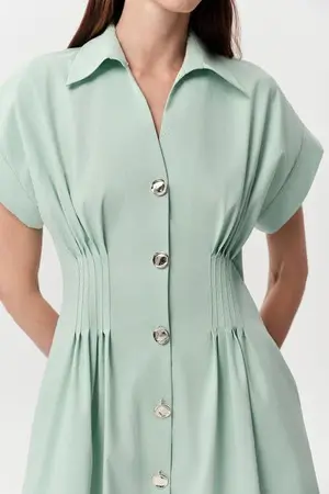 EXQUISE Reilly Shirt Collar Midi Dress - Mint