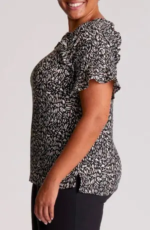 ESTELLE Abstract Geometric Flutter Sleeve Top