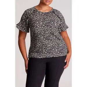 ESTELLE Abstract Geometric Flutter Sleeve Top - Black/neutral