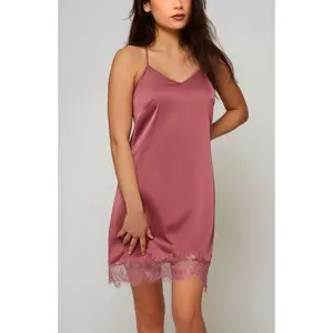 ICOLLECTION Stretch Satin Lace-trim Chemise
