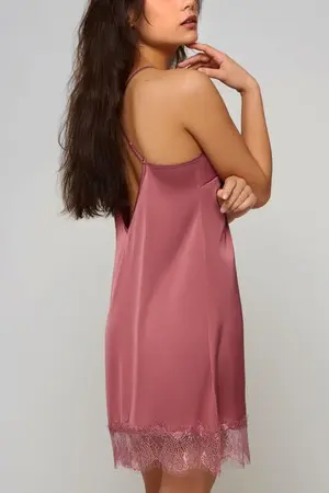 ICOLLECTION Stretch Satin Lace-trim Chemise