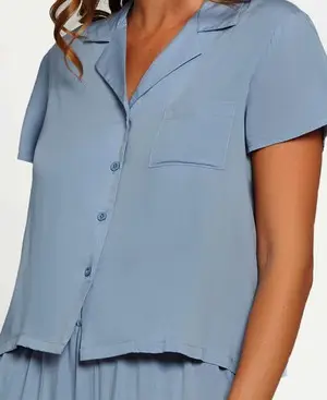 ICOLLECTION Short Sleeve Shirt & Wide-leg Pants Pajama Set