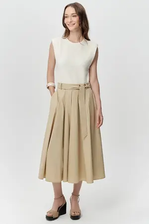 EXQUISE Sidney Crew Neck Pocket Belted Midi Dress