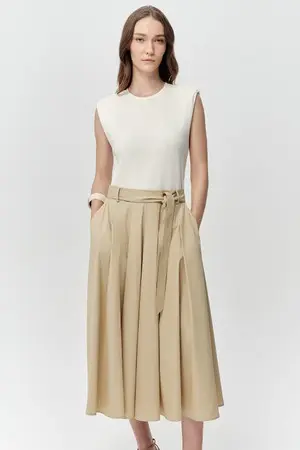 EXQUISE Sidney Crew Neck Pocket Belted Midi Dress