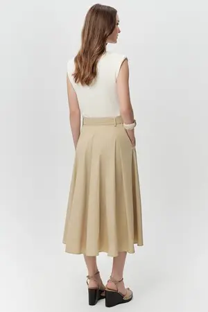 EXQUISE Sidney Crew Neck Pocket Belted Midi Dress