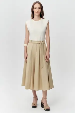 EXQUISE Sidney Crew Neck Pocket Belted Midi Dress