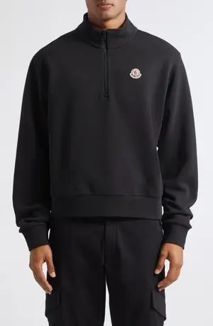 Moncler Quarter Zip Cotton Pullover - Black