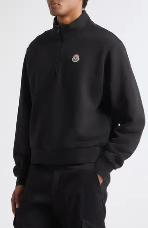 Moncler Quarter Zip Cotton Pullover - Black
