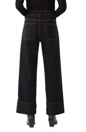 Karen Kane Cropped Wide Leg Jeans With Cuffed Hem