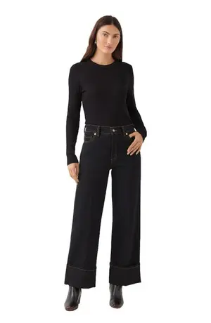 Karen Kane Cropped Wide Leg Jeans With Cuffed Hem