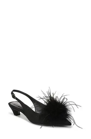 Sam Edelman Finchfeather Slingback Pointed Toe Pump With Feather Pompom - Black