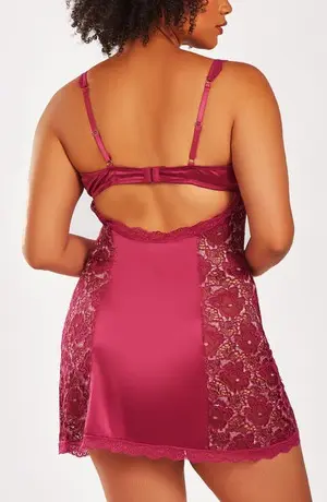 ICOLLECTION Two-toned Lace & Satin Chemise Set