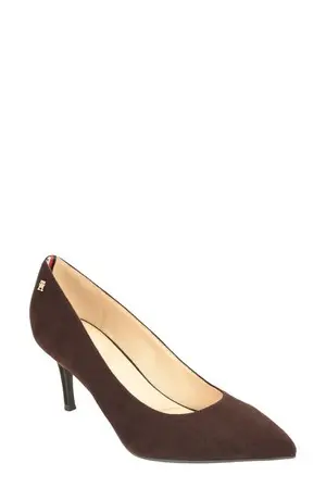 Tommy Hilfiger Tommy Hilfiger Pointed Toe Kitten Heel Pumps Dark Brown