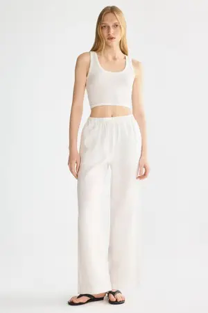 OROLAY Oversized Linen Wide-leg Drawstring Pants - White