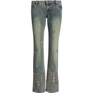 JADED LONDON Cooper Beaded Wide Leg Jeans - Denim