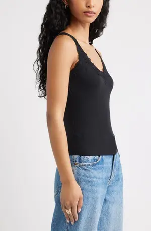 OPEN EDIT Lace Trim Ribbed Tank