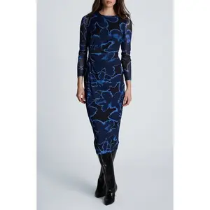 KENNETH COLE Knot Front Mesh Midi Dress - Black Multi