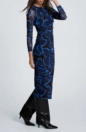 KENNETH COLE Knot Front Mesh Midi Dress