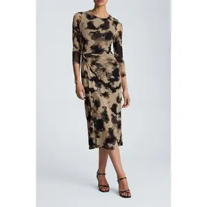 KENNETH COLE Abstract Print Mesh Midi Dress - Black Multi