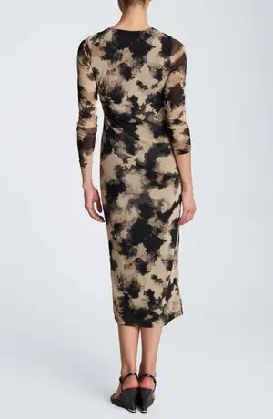 KENNETH COLE Abstract Print Mesh Midi Dress
