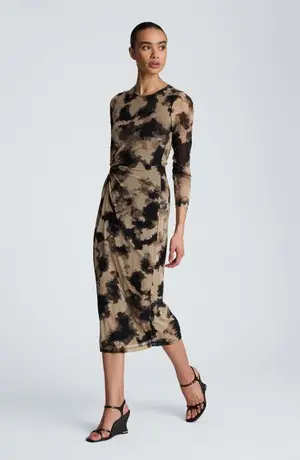 KENNETH COLE Abstract Print Mesh Midi Dress