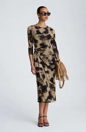 KENNETH COLE Abstract Print Mesh Midi Dress