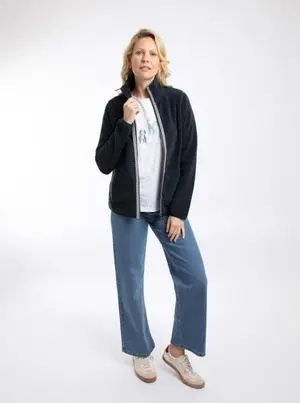 WEIRD FISH Lucille Lightweight Full Zip Borg Fleece Jacket - Navy