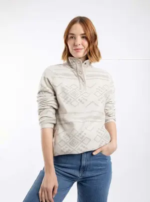 WEIRD FISH Amy Printed Microfleece High Neck Sweatshirt - Egg Shell