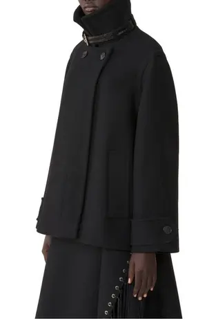 LANVIN Short Wool Coat With Stand-up Collar - Black