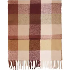 Mango Check Fringed Scarf - Brown