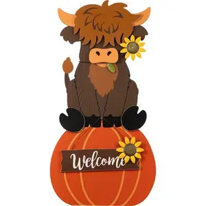 GLITZHOM 30"h Fall Wood Highland Cow Porch Decor - Orange