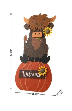 GLITZHOM 30"h Fall Wood Highland Cow Porch Decor