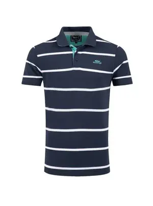 WEIRD FISH Fabian Striped Pique Polo Shirt - Navy
