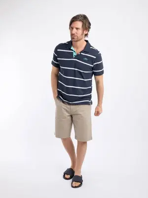 WEIRD FISH Fabian Striped Pique Polo Shirt - Navy