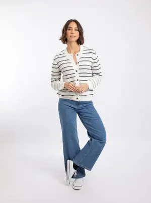 WEIRD FISH Pointelle Striped Cardigan