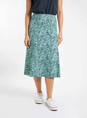 WEIRD FISH Romaro Printed Jersey Midi Skirt - Deep Teal