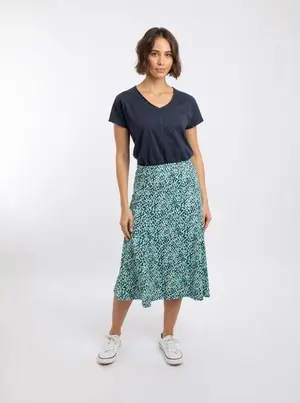 WEIRD FISH Romaro Printed Jersey Midi Skirt - Deep Teal