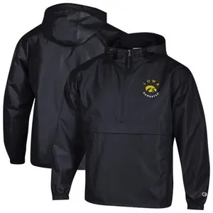 Champion Iowa Hawkeyes Packable Hooded Windbreaker Half-zip Jacket - Black
