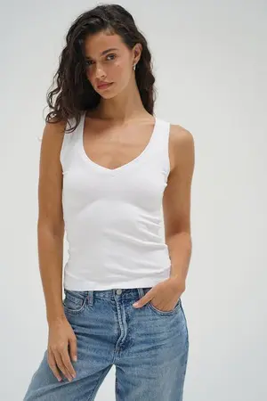 Lna V Slim Ribbed Tank - White