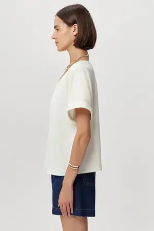 EXQUISE V Neck Short Sleeve Blouse