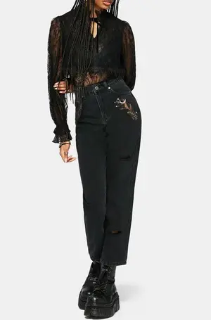 DISTURBIA Abellona Embroidered Denim Mom Jeans