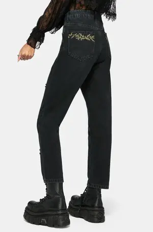 DISTURBIA Abellona Embroidered Denim Mom Jeans