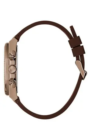 Guess Coffee Chronograph Leather & Silicone Strap Watch