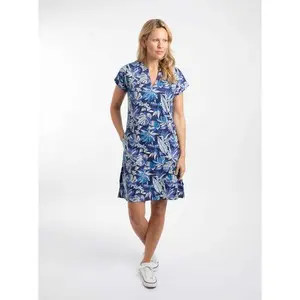 WEIRD FISH Printed V-neck Jersey Dress - Blue Indigo