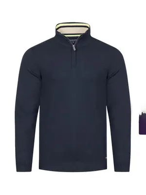 WEIRD FISH Blaine Fine Knit 1/4 Zip Jumper - Midnight