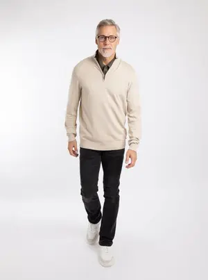WEIRD FISH Blaine Fine Knit 1/4 Zip Jumper - Oyster
